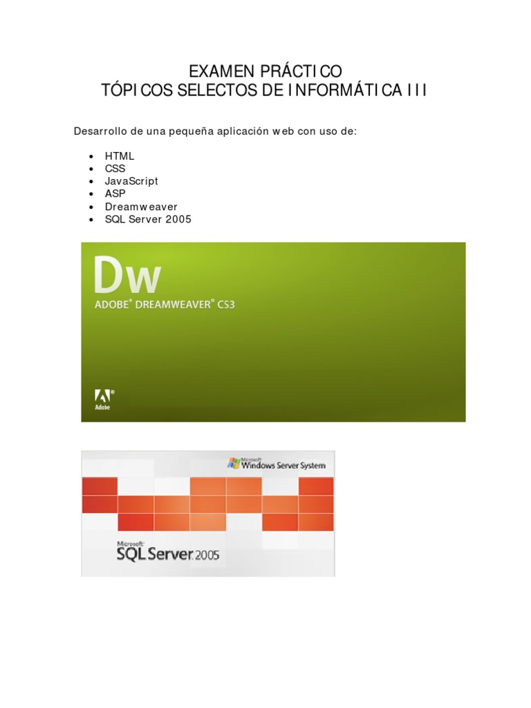 Examen Practico Web 2009b | PDF | Tabla (base de datos) | Script Java