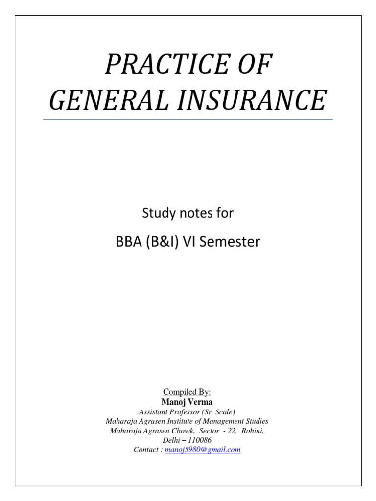 Practice of General Insurance Notes | PDF | Assignment (Law) | Insurance