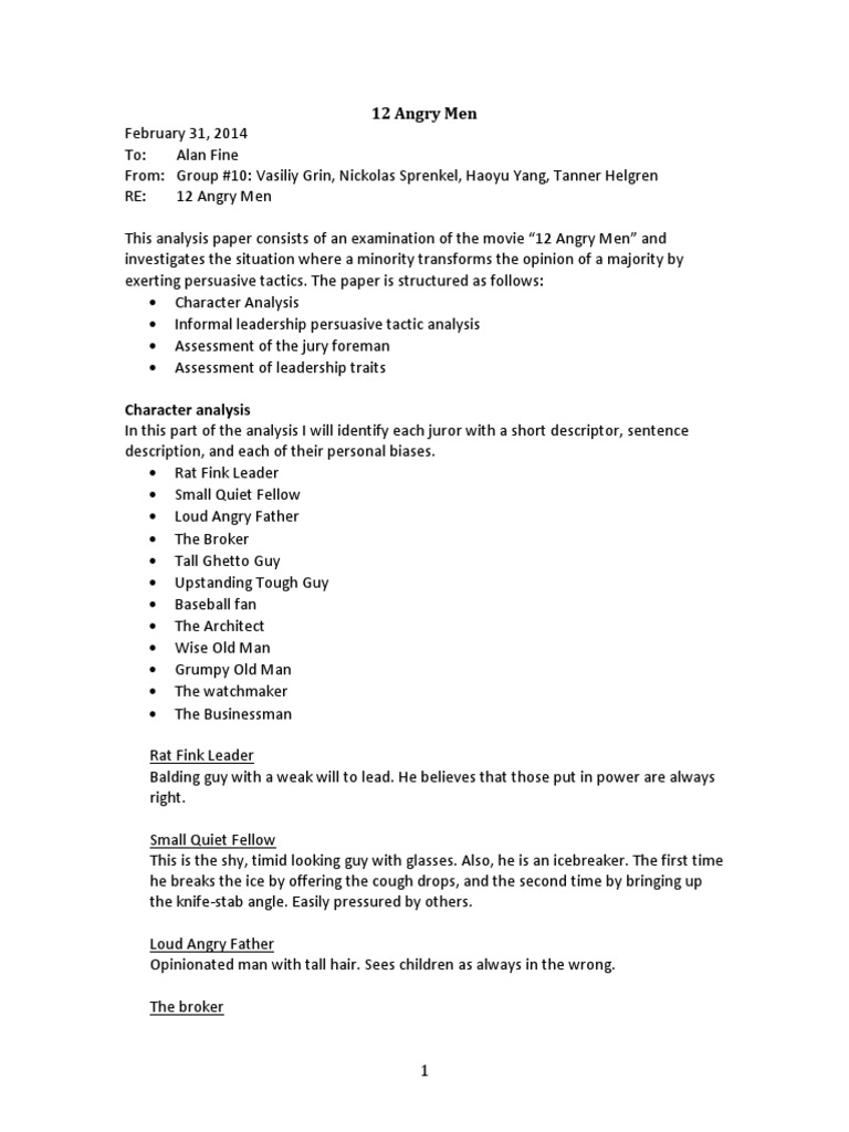 Analysis of Persuasion in 12 Angry Men | PDF | Leadership