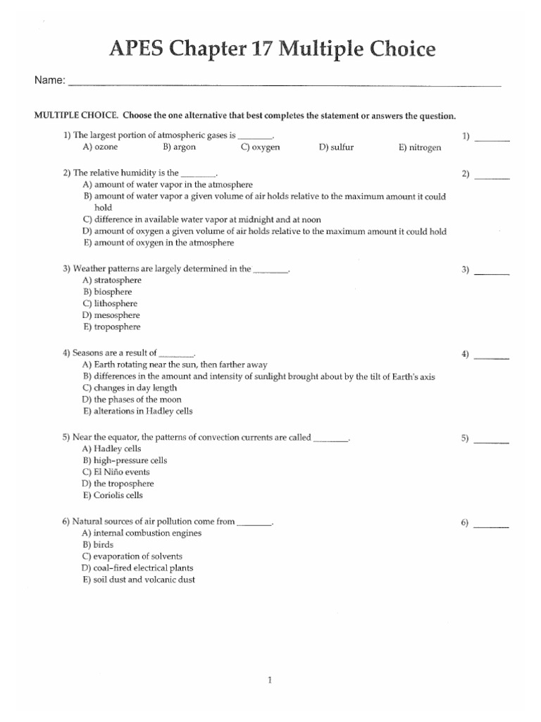 APES Chapter 17 Multiple Choice | PDF | Tests | Psychological Testing