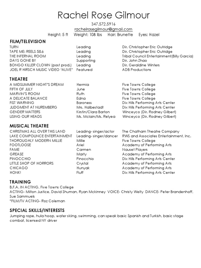 Rachel Resume Theater Film | PDF
