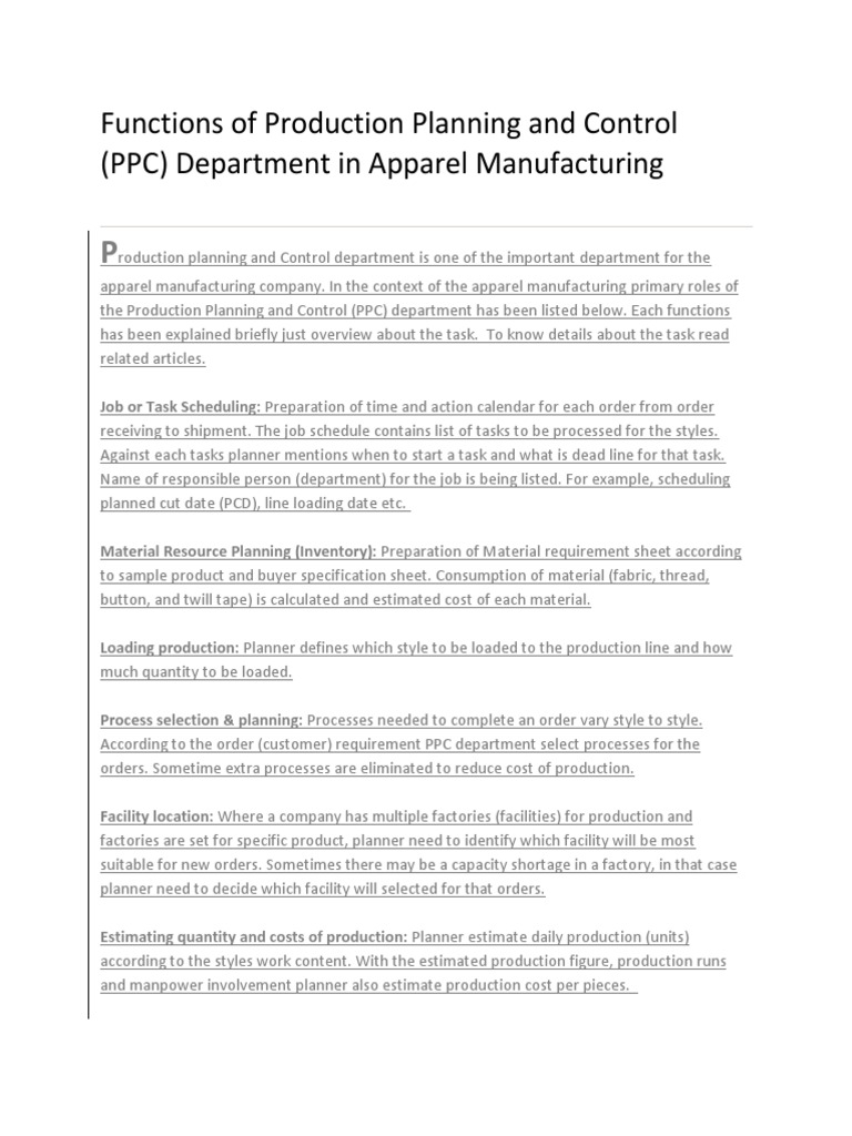 Functions of Production Planning and Control | PDF | Factory ...