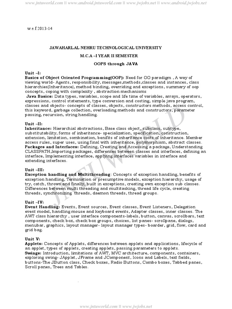 JNTU Kakinada I MCA II SEM Syllabus R13 | PDF | Inheritance (Object Oriented Programming ...