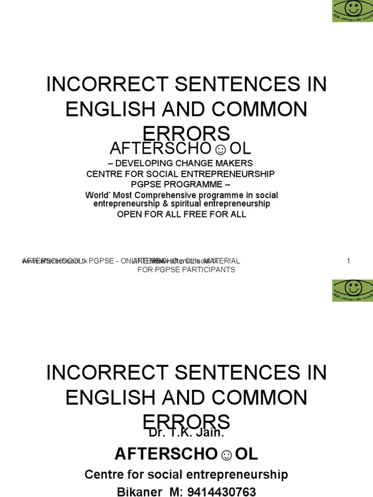 Incorrect Sentences in English and Common Errors | PDF | Cognition