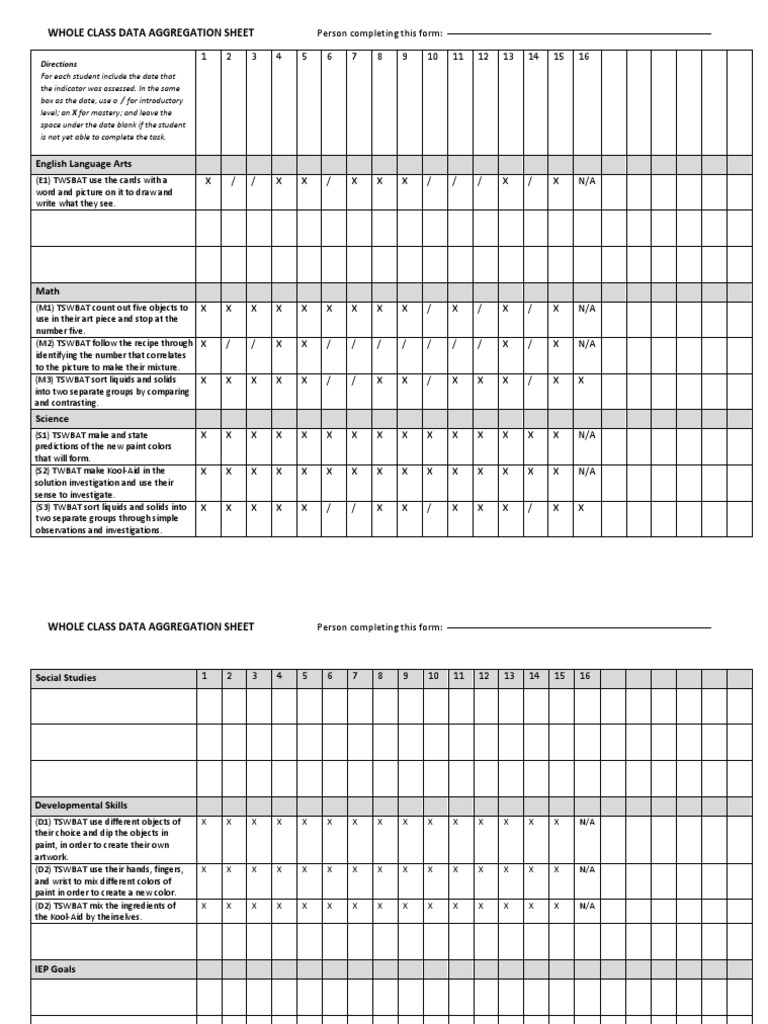 Whole Class Data Aggregation Sheet | PDF | Teaching Methods & Materials