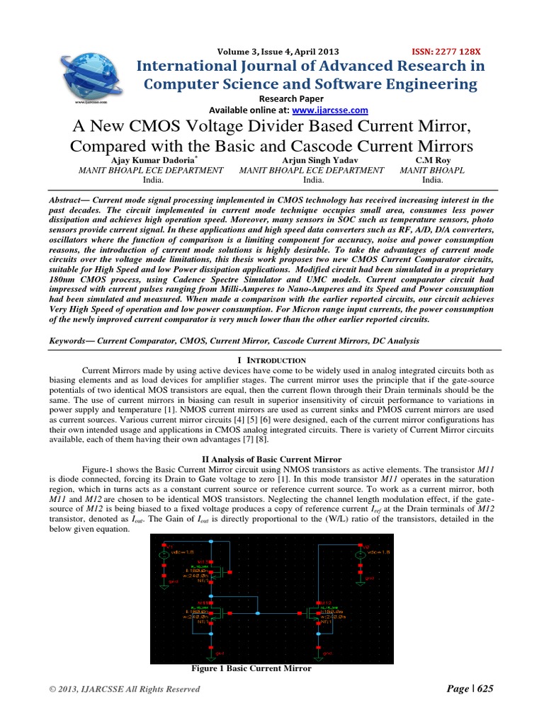 New CMOS Voltage Divider Based Current Mirror, Compared With The Basic ...