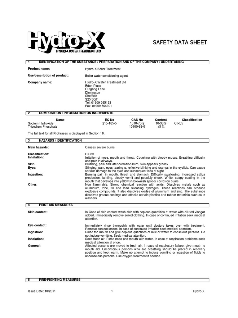 Hydro X Boiler Treatment | PDF | Sodium Hydroxide | Chemical Substances