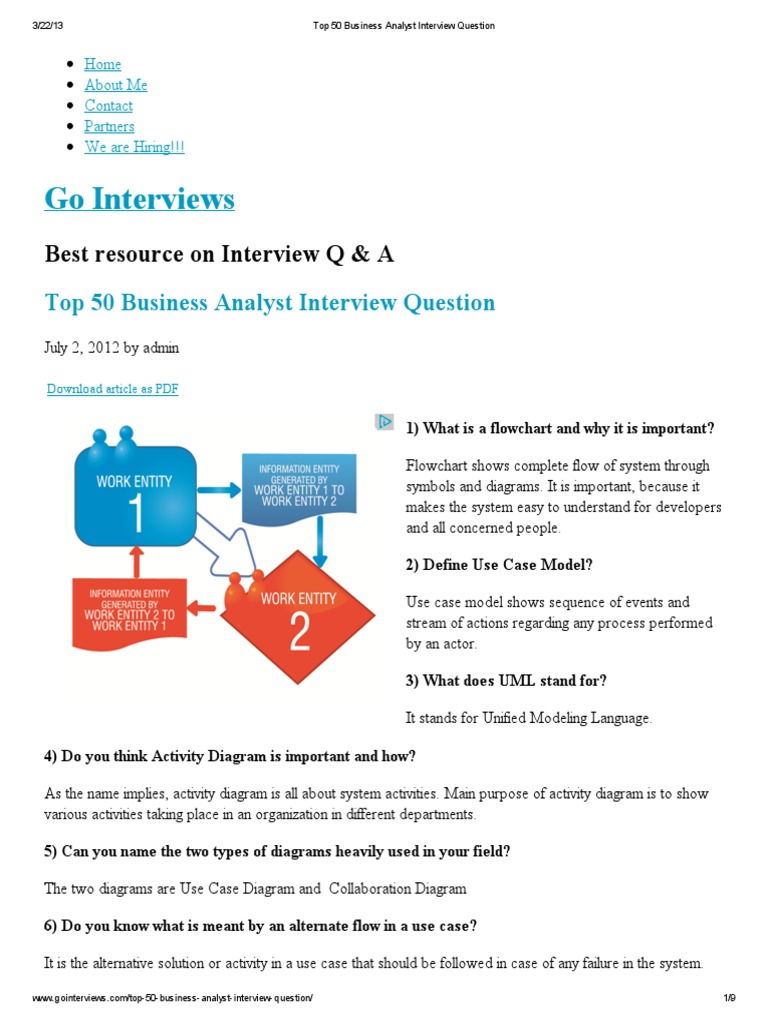 Top 50 Business Analyst Interview Question | PDF | Software Development Process | Use Case