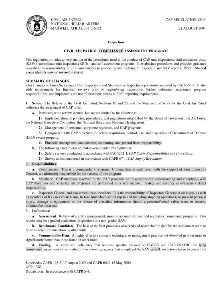 CAP Regulation 123-3 - 08/21/2004 | PDF | Civil Air Patrol | United ...