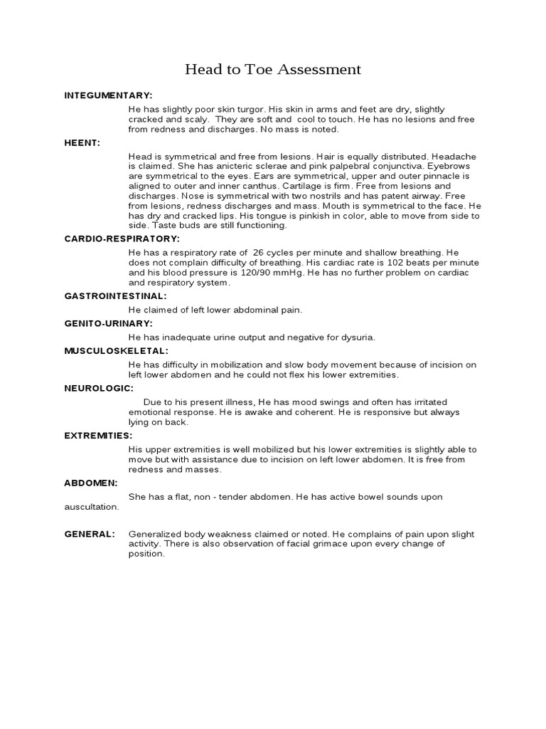 Head To Toe Charting Example