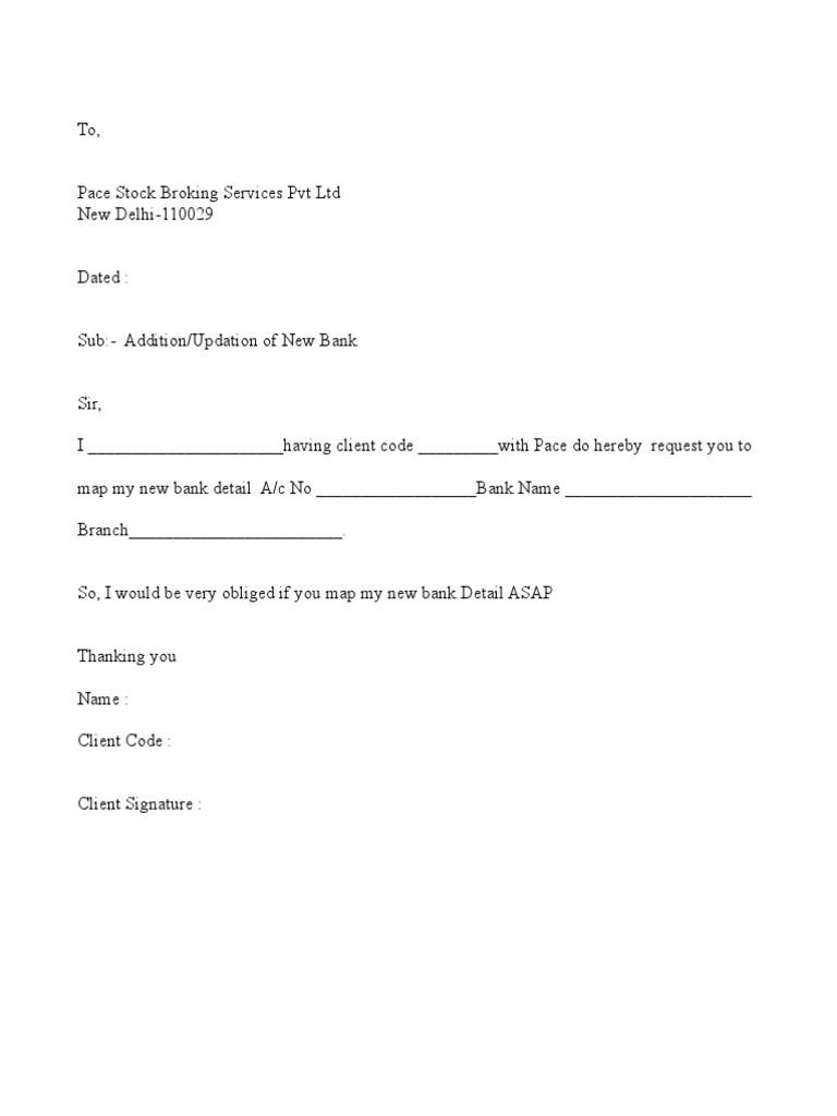 Update Bank Account Request Letter | PDF