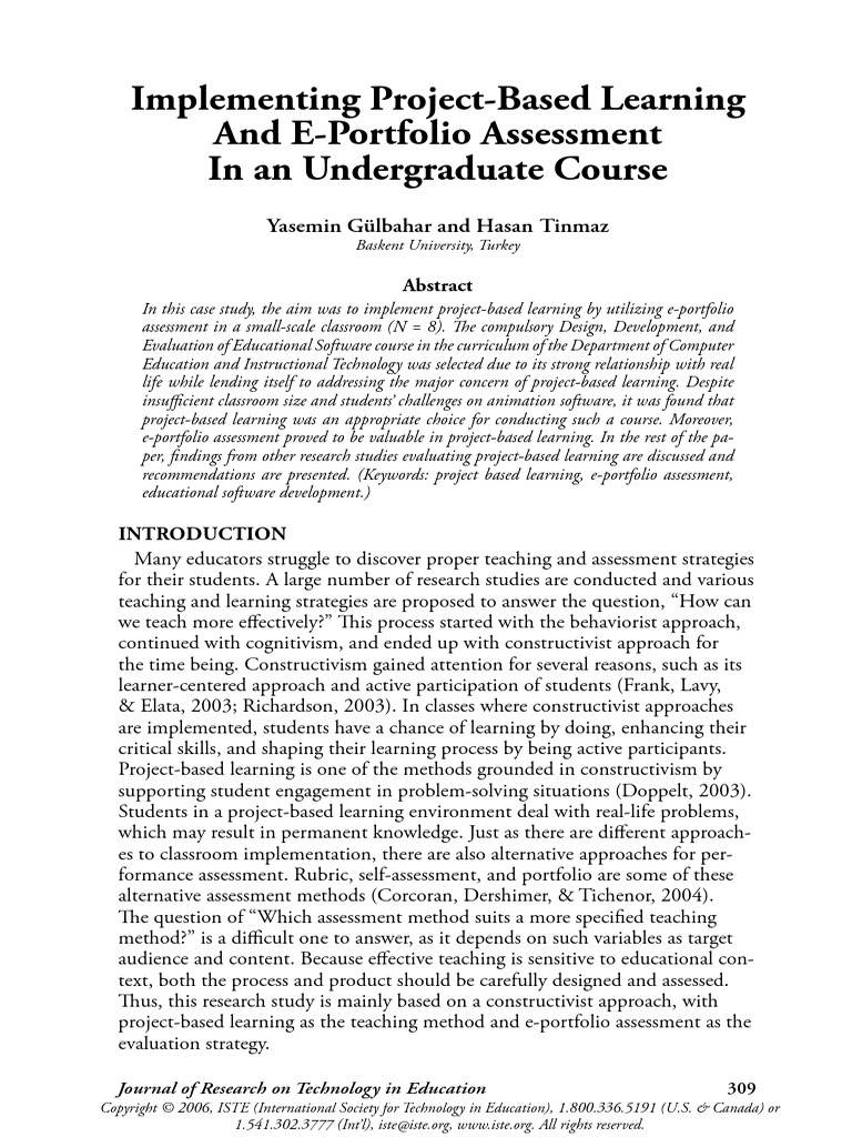 Giilbahar Tinmaz Implementing PJBL PDF | PDF | Project Based Learning | Educational Technology