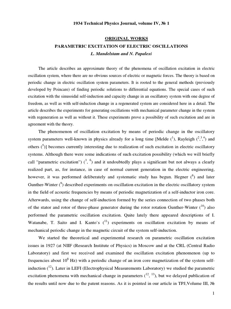 Physics of Parametric Excitation | PDF | Inductor | Resonance