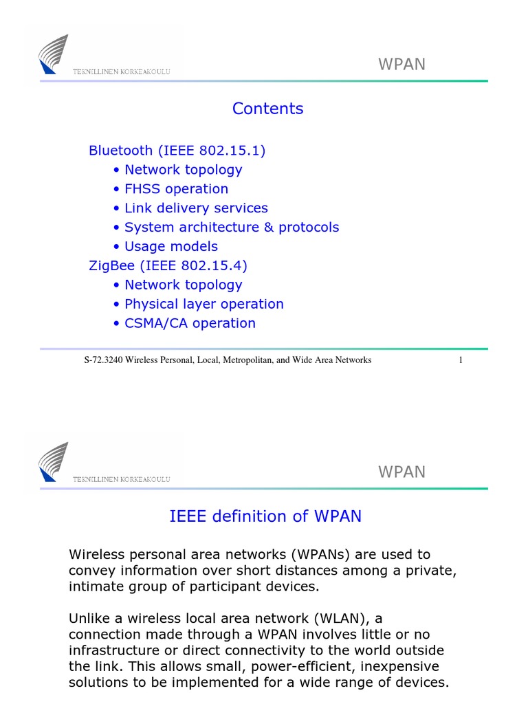 WPAN Contents | PDF | Bluetooth | Wireless Lan