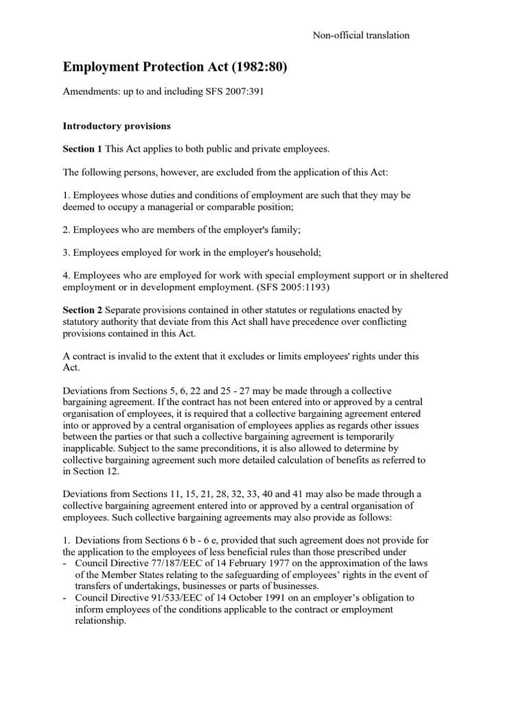 Employment Protection Act Overview | PDF | Employment | Collective ...
