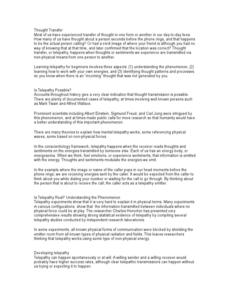 Learning Telepathy For Beginners in 3 Easy Steps | PDF | Telepathy ...