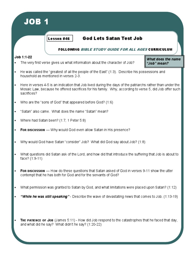 God Lets Satan Test Job: Bible Study Guide For All Ages | PDF