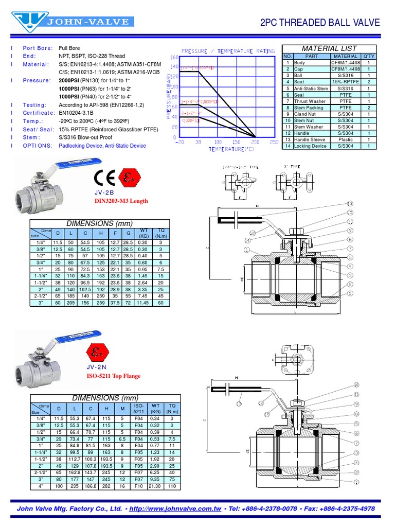 Threaded Ball Valve Specifications | PDF
