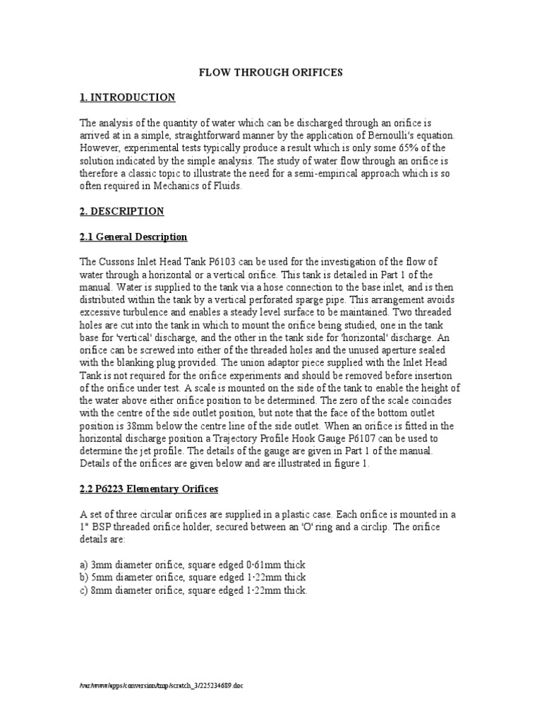 Flow Through Orifices | PDF | Pressure | Civil Engineering