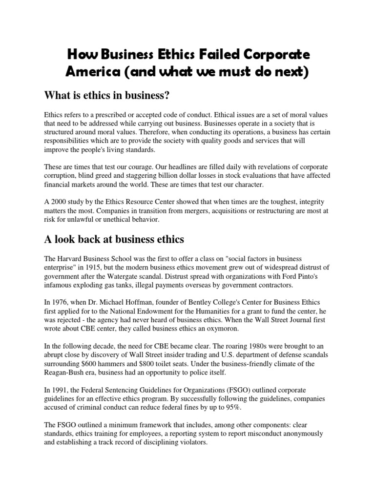 How Business Ethics Failed Corporate America | PDF | Business Ethics ...
