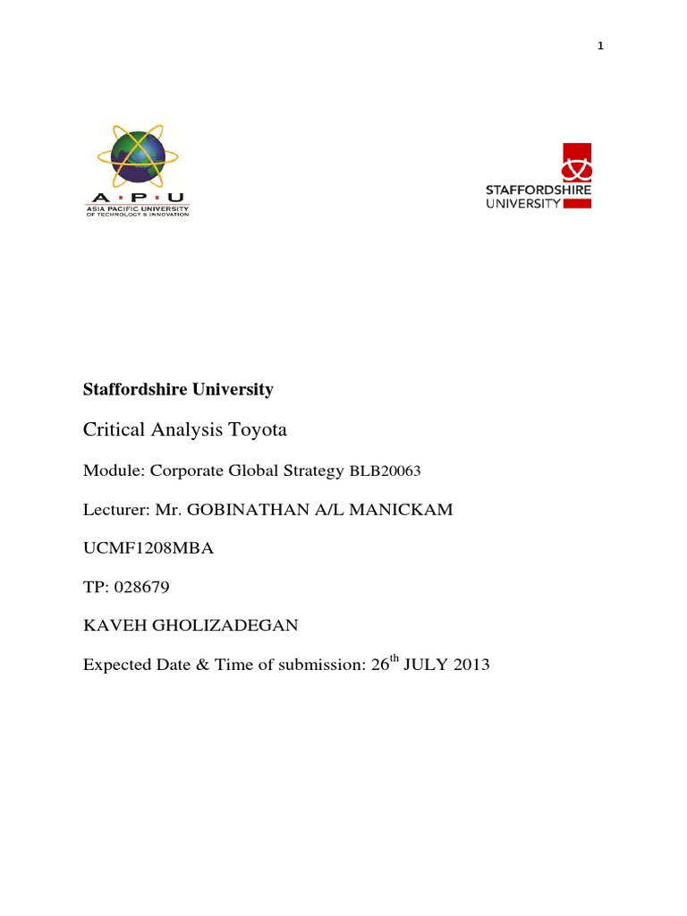 Toyota's Global Strategy Analysis | PDF | Toyota | Competitive Advantage