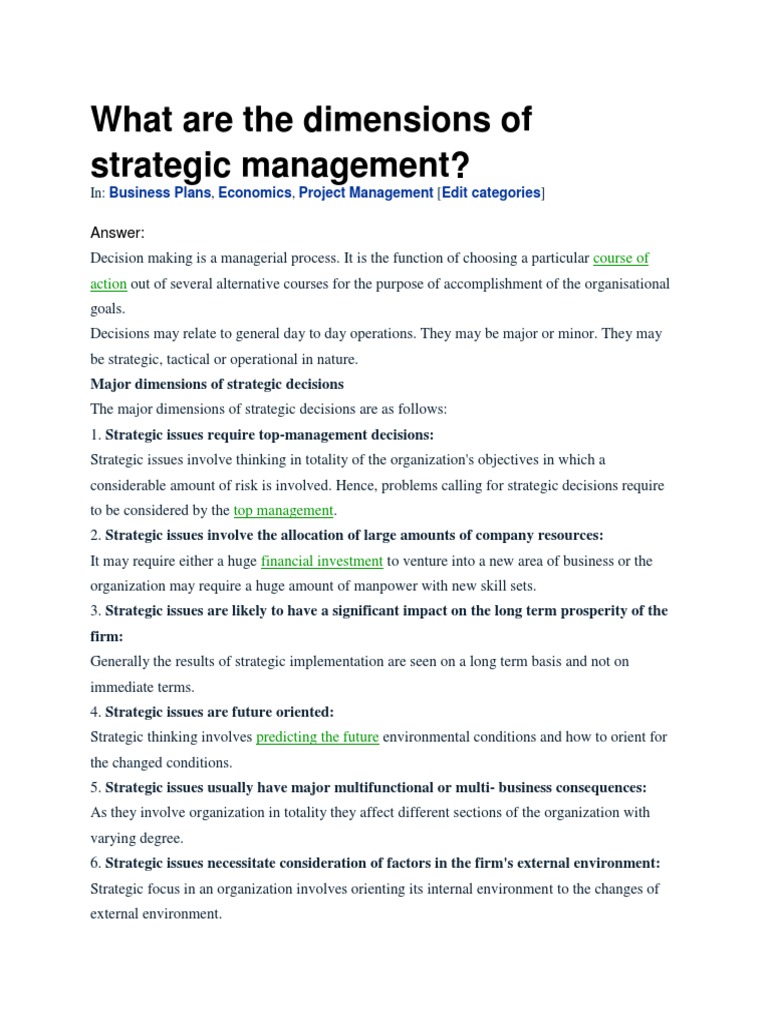 Major Dimensions of Strategic Management | PDF