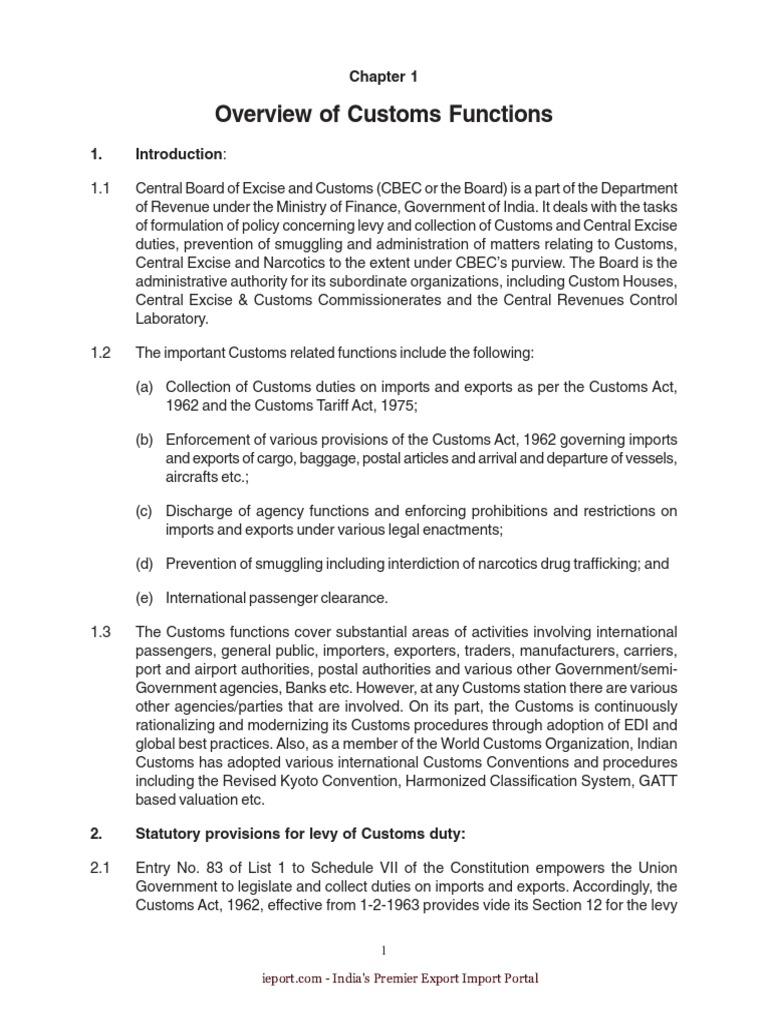 Functions of Customs Dept | PDF