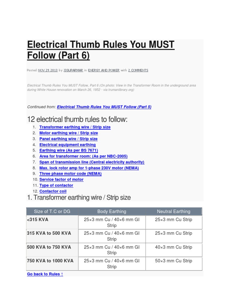Electrical Thumb Rules - 6 | Power (Physics) | Electrical Equipment