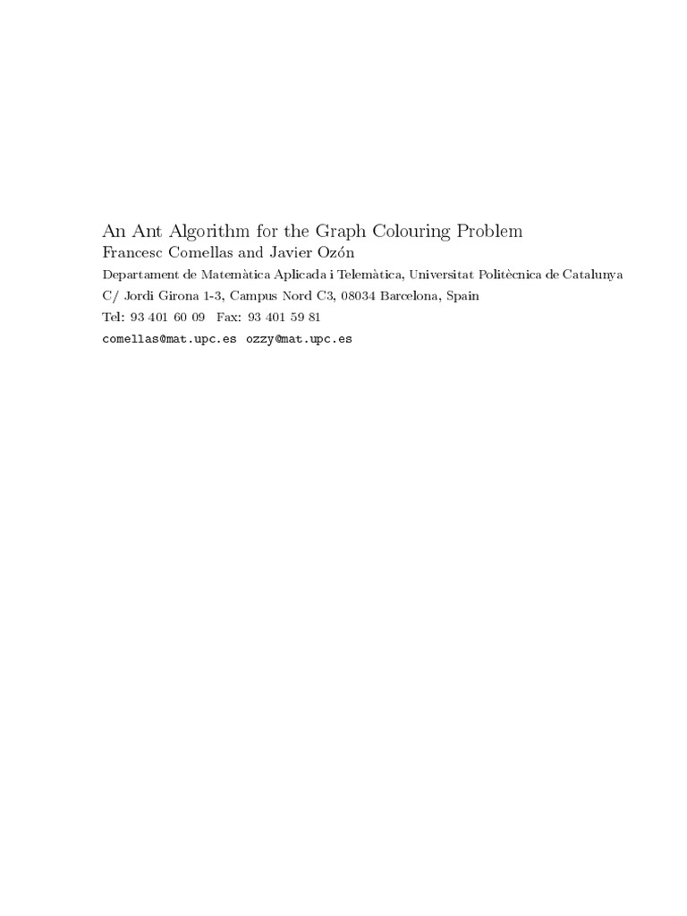An Ant Algorithm For The Graph Colouring Problem: Francesc Comellas and Javier Ozon | PDF ...