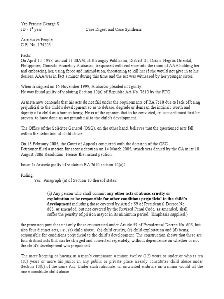 Case Synthesis Yap Francis George | PDF | Legal Concepts | Justice