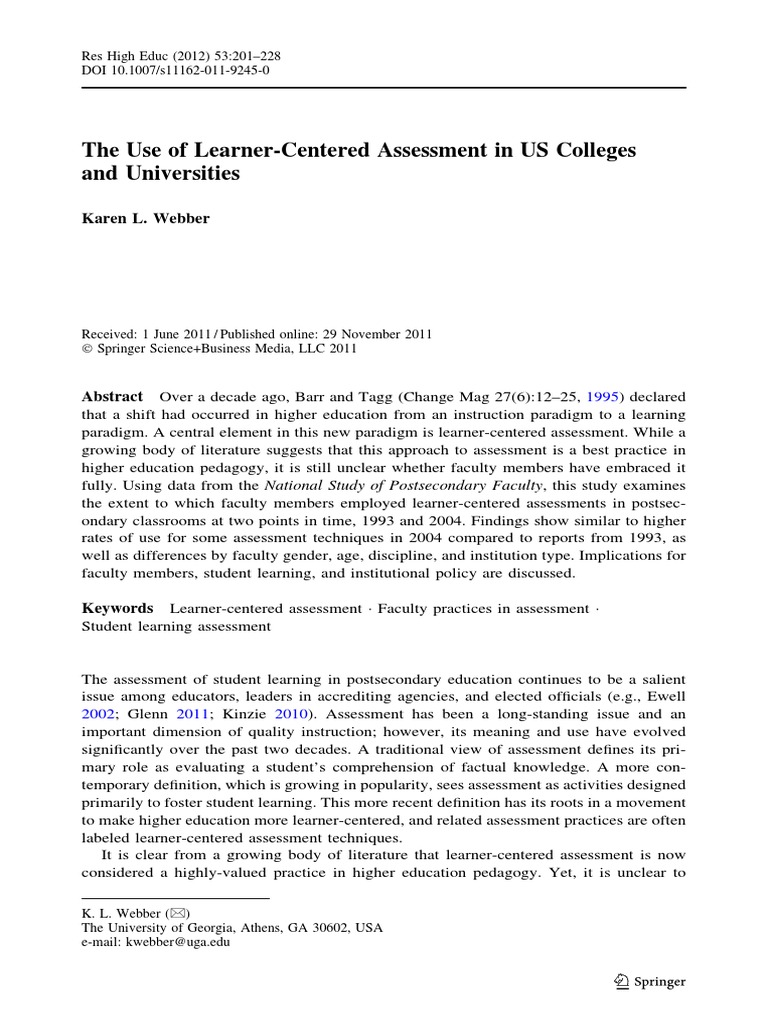 The Use of Learner-Centered Assessment in US Colleges and Universities ...