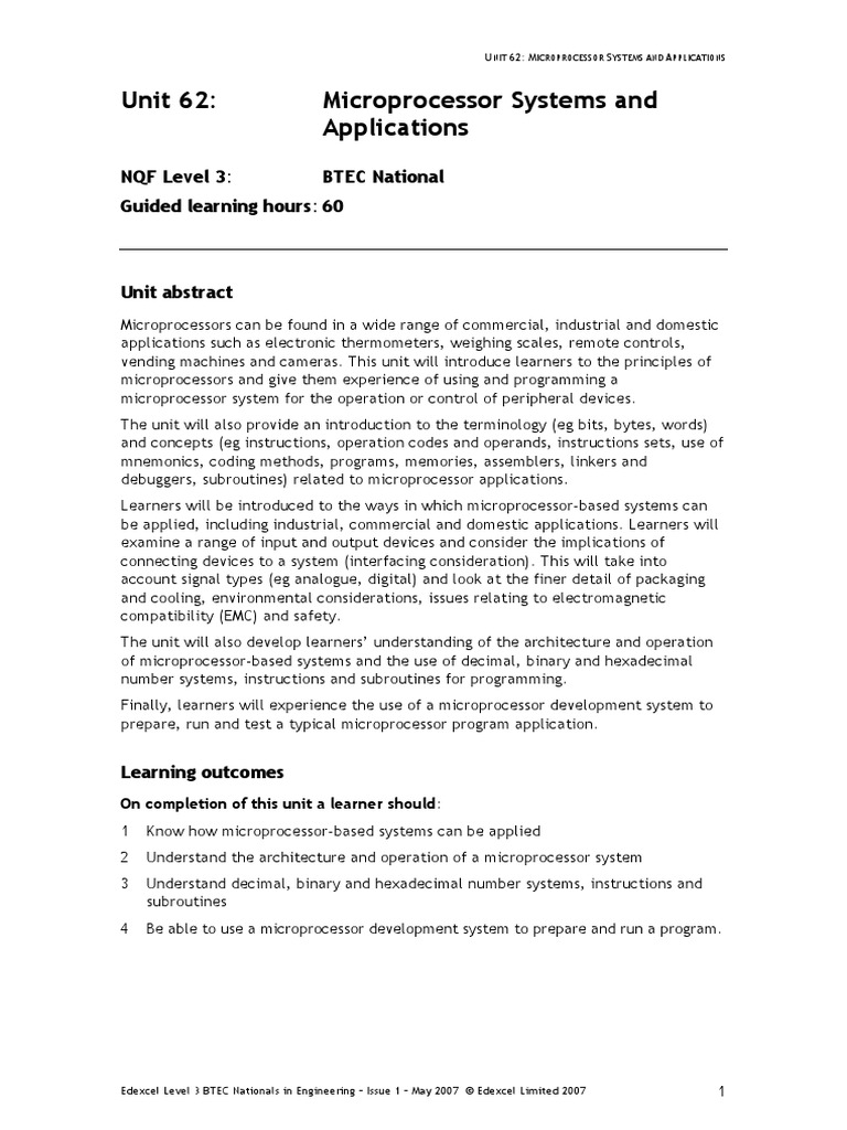 Unit 62 Microprocessor Systems and Applications | PDF | Central ...
