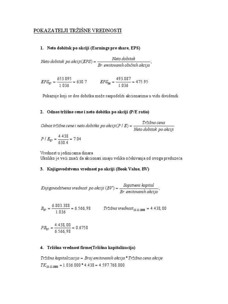 Pokazatelji Trzisne Vrednosti Pdf