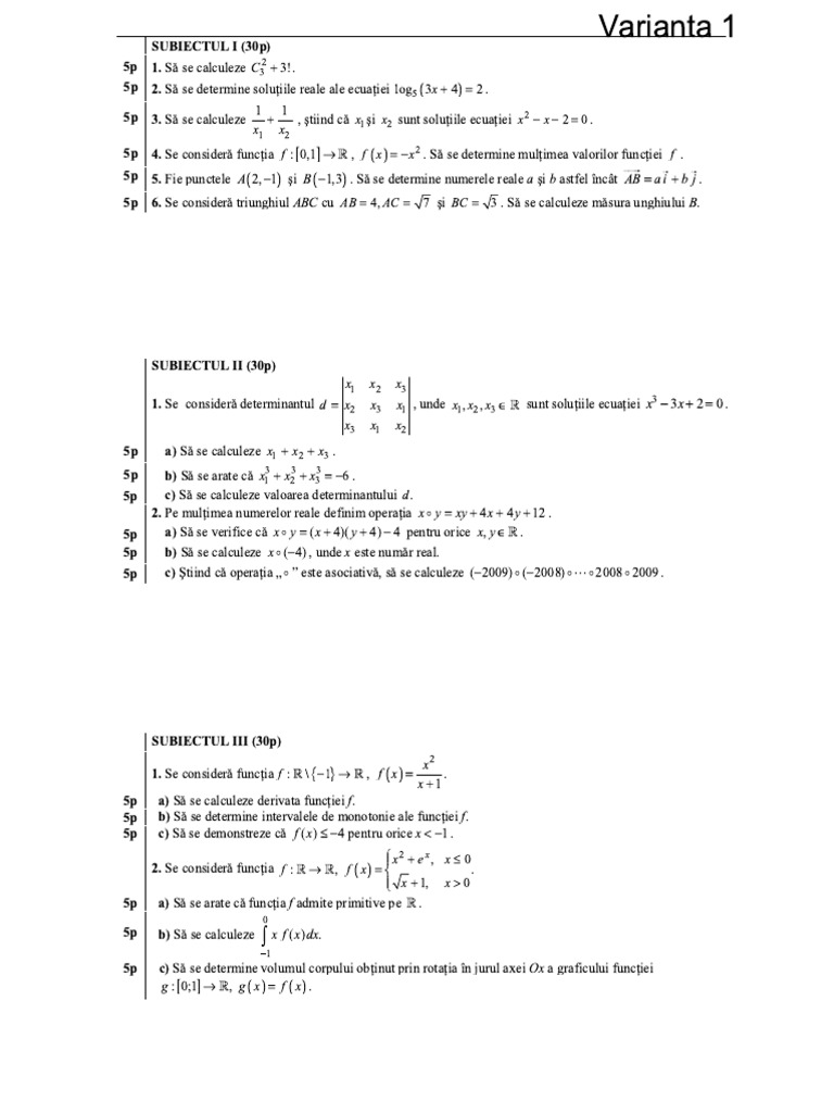 Modele Subiecte Bac Matematica M2 | PDF