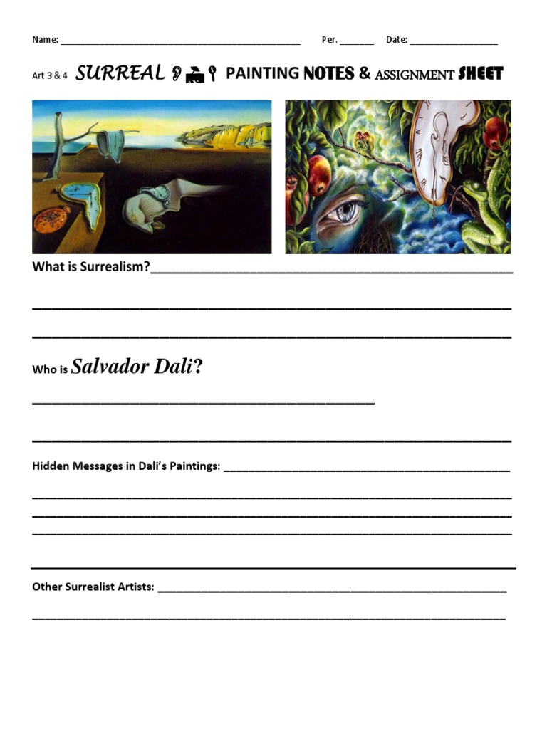 Salvador Dali?: Surreal Painting Notes & Assignment Sheet | PDF ...