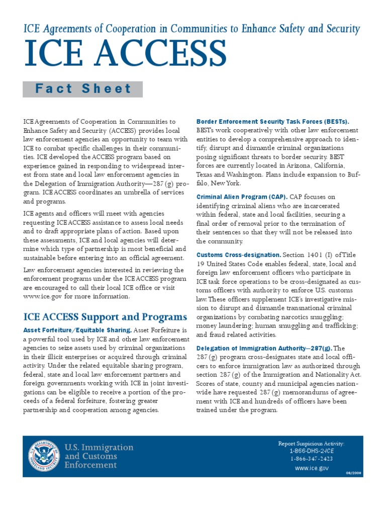 ICE Fact Sheet - ACCESS (06/08) | PDF | U.S. Immigration And Customs ...