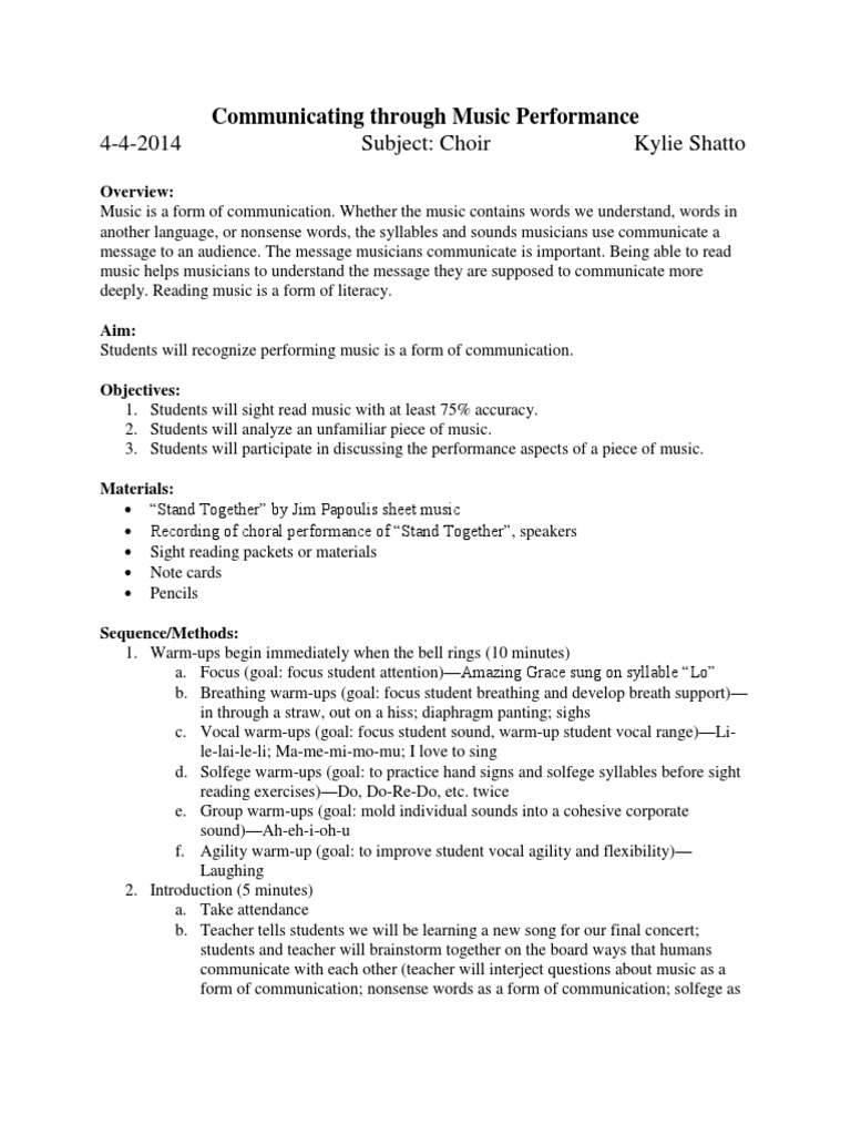 Communicating Through Music Performance Lesson | PDF | Musical ...