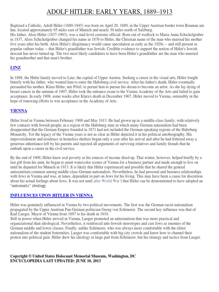 Adolf Hitler-Early Years | PDF | Adolf Hitler | Antisemitism
