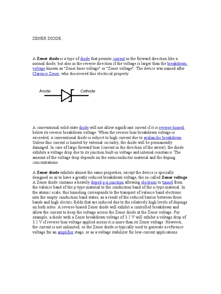 Zener Diode Description | PDF | Rectifier | P–N Junction