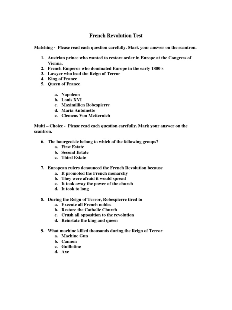 French Revolution Test | PDF | French Revolution | Napoleon