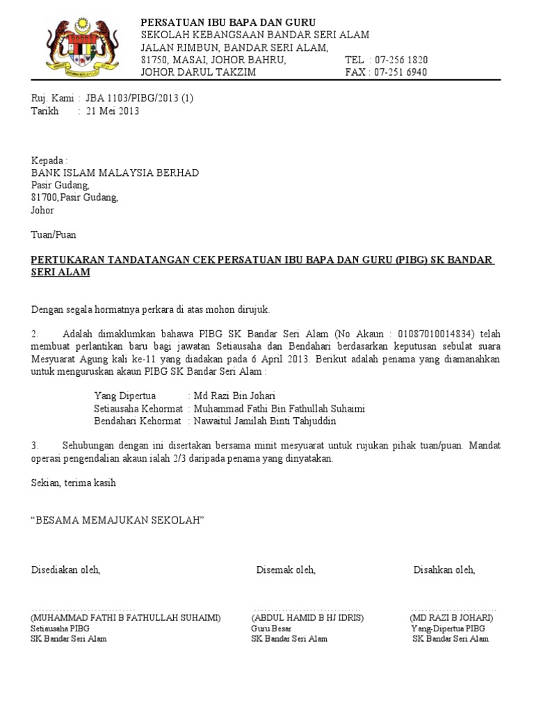 Surat Pertukaran Tandatangan - Riset