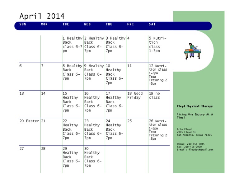 April 2014 Class Schedule | PDF | Wellness
