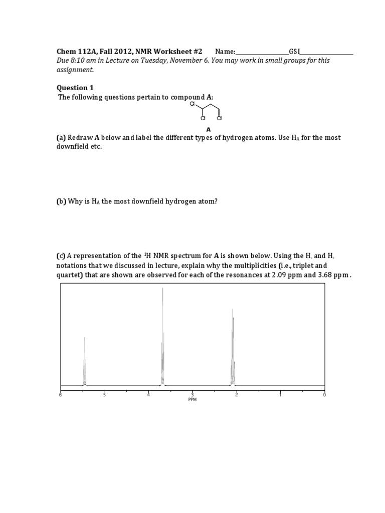 NMR Worksheet 2 | PDF | Solid State Engineering | Physical Chemistry