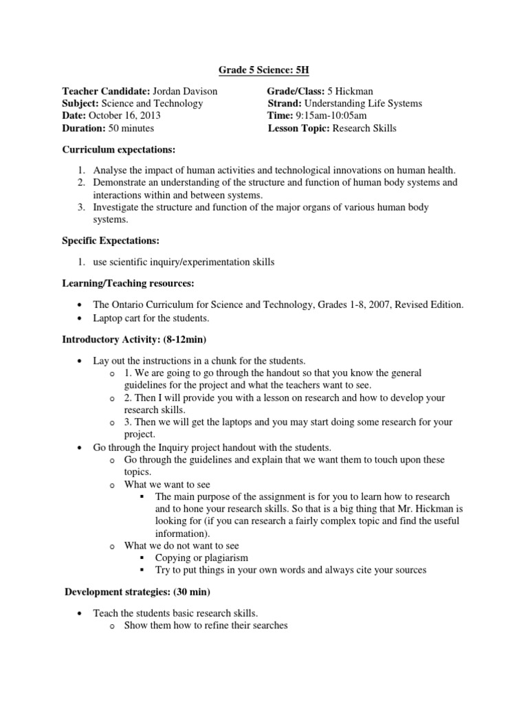 Grade 5 Human Body Research Skills | PDF | Curriculum | Science