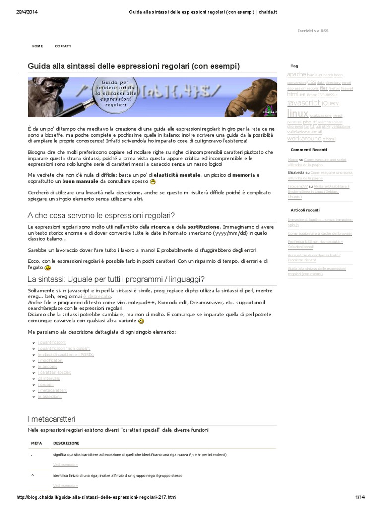 Guida Alla Sintassi Delle Espressioni Regolari (Con Esempi) | PDF