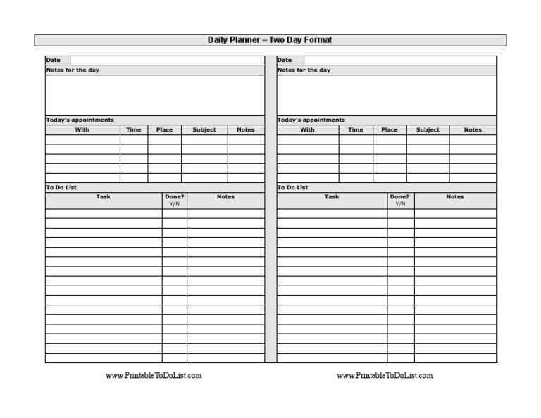 Two-Day Daily Planner PDF | PDF