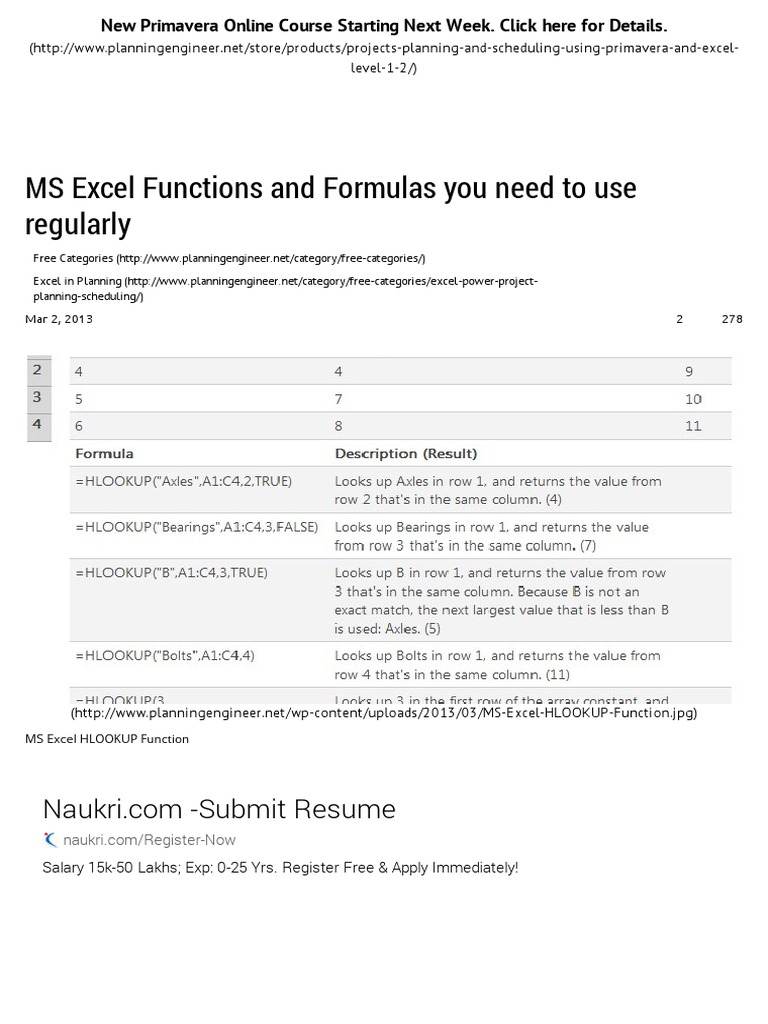 MS Excel Functions and Formulas You Need To Use Regularly - Planning Engineer | PDF | Parameter ...