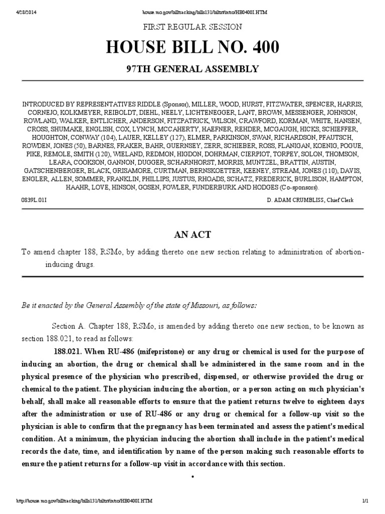 House Bill No. 400: 97Th General Assembly | PDF | Human Reproduction ...