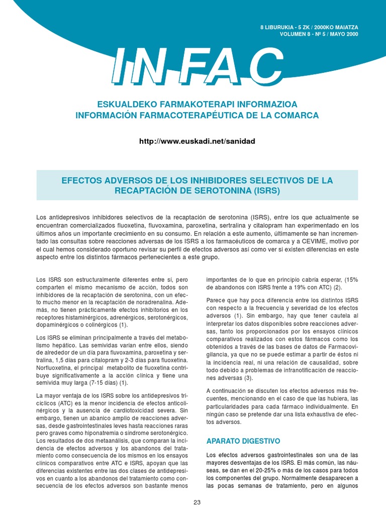 Efectos Adversos ISRS | PDF | Inhibidor selectivo de la recaptación de ...
