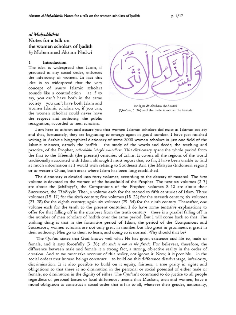 Women Scholars of Hadith | PDF | Muhammad | Prophets And Messengers In ...